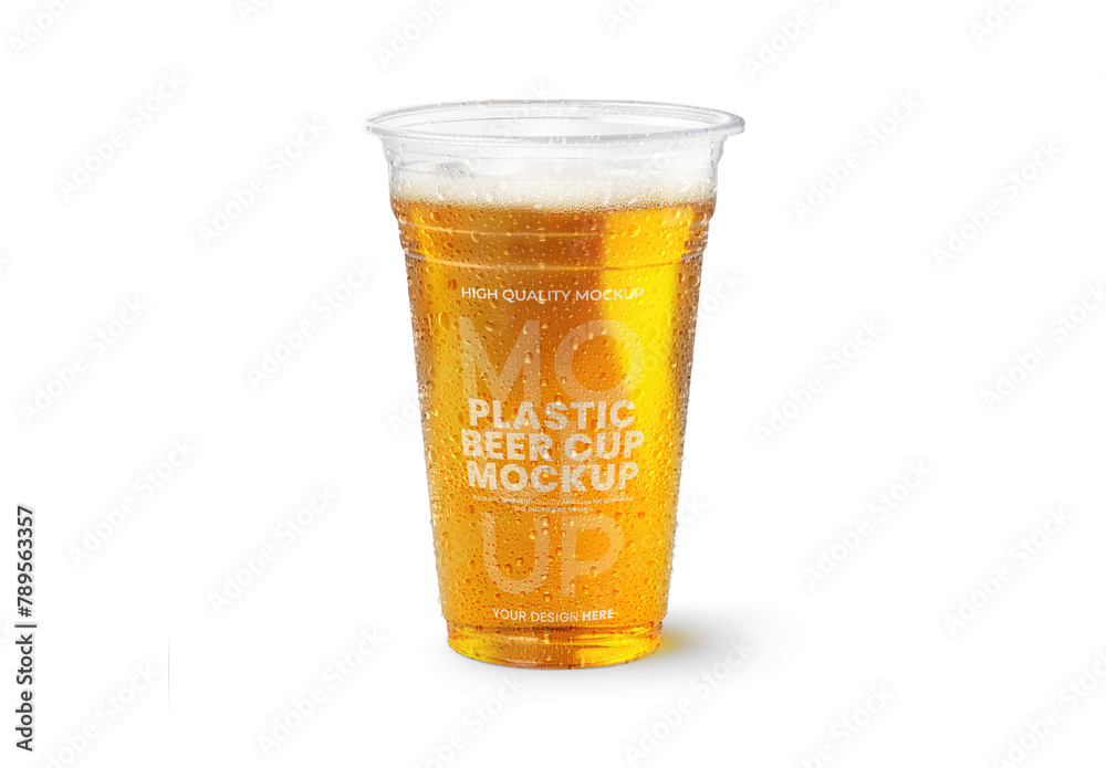Beer Plastic Cup with Water Drops Mockup Stock Template | Adobe Stock