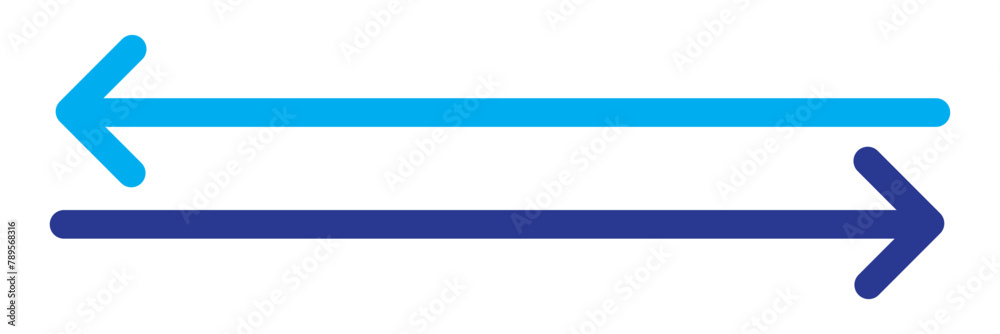 Horizontal dual long straight arrow signs. Blue pointer, direction ...