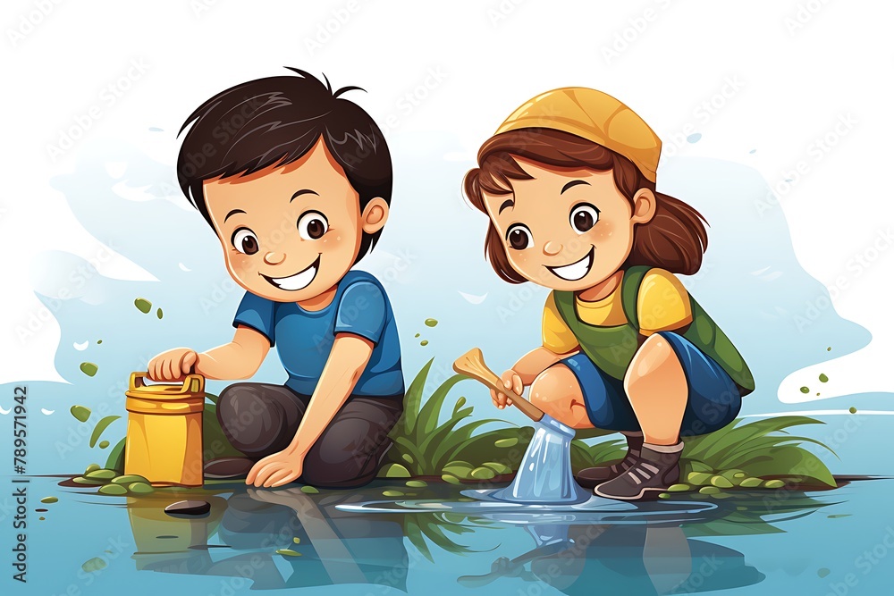 Foto de Cartoon kids cleaning up. Vector clip art illustration with ... Foto de Cartoon kids cleaning up. Vector clip art illustration with ...