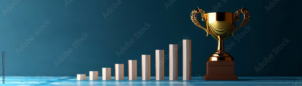 A series of trophies, each higher than the last, paralleled by a rising ...