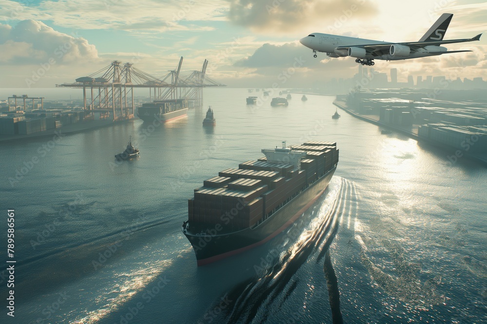 System transport and logistics of truck container cargo, water ...