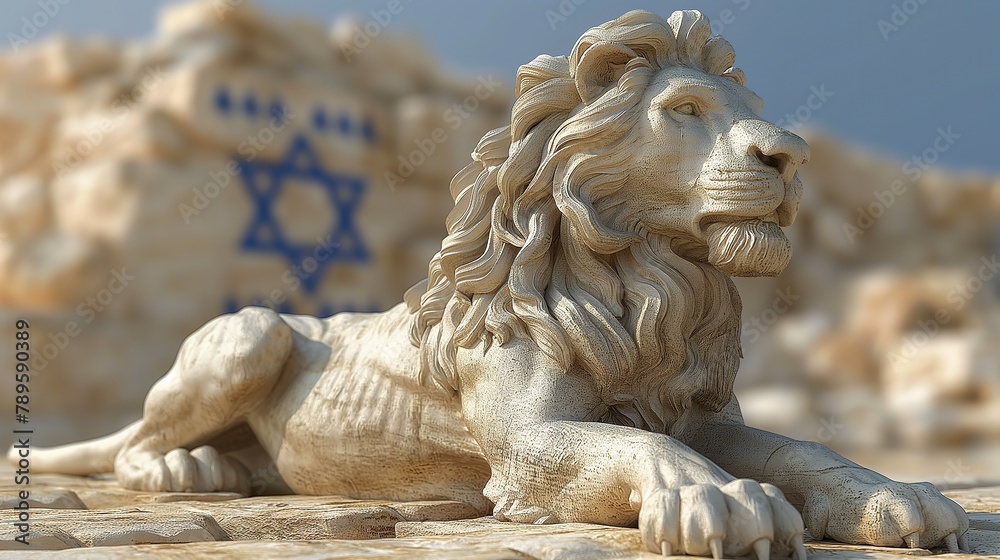 Israel flag with lion sculpture, Zionism theme concept, Generative Ai ...