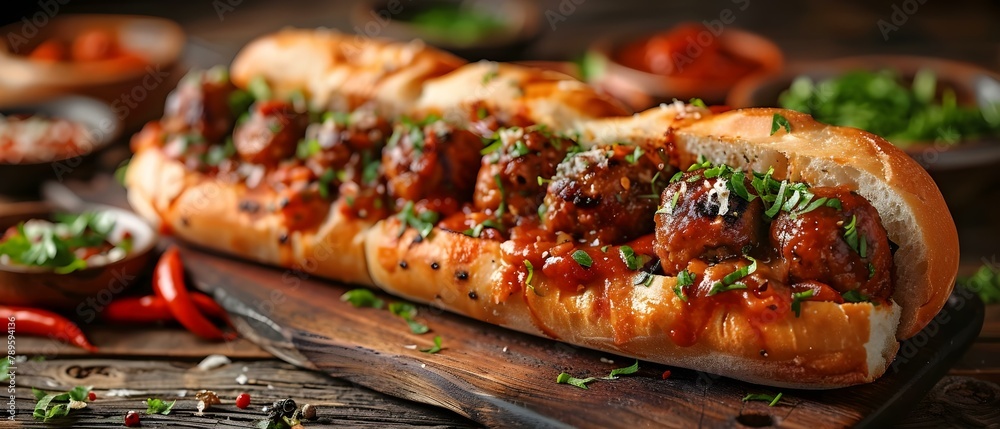 Scrumptious Meatball Sub Delight with Cheese and Herbs. Concept Food ...