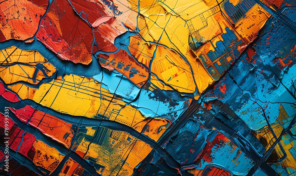 Produce a detailed oil painting of a striking side view GIS layout ...