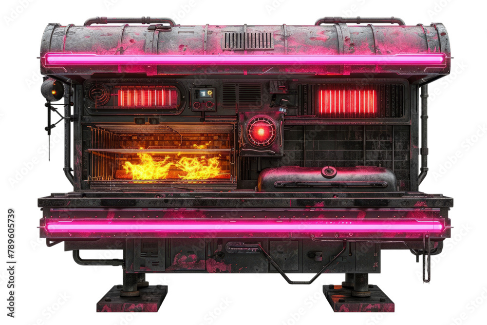 Futuristic Pink Pizza Oven with Fire. Cyberpunk Style Wood-Fired Oven ...