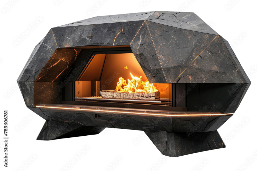 Futuristic polygonal stone barbecue grill with fire isolated on ...