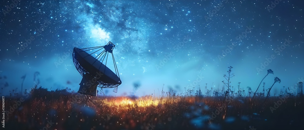 Cosmic Quest: Radiotelescope Scans the Starlit Sky. Concept Deep Space ...