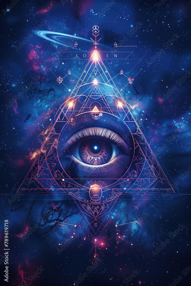 Mystical Eye and Esoteric Symbols with Cosmic Galaxy Background - A ...