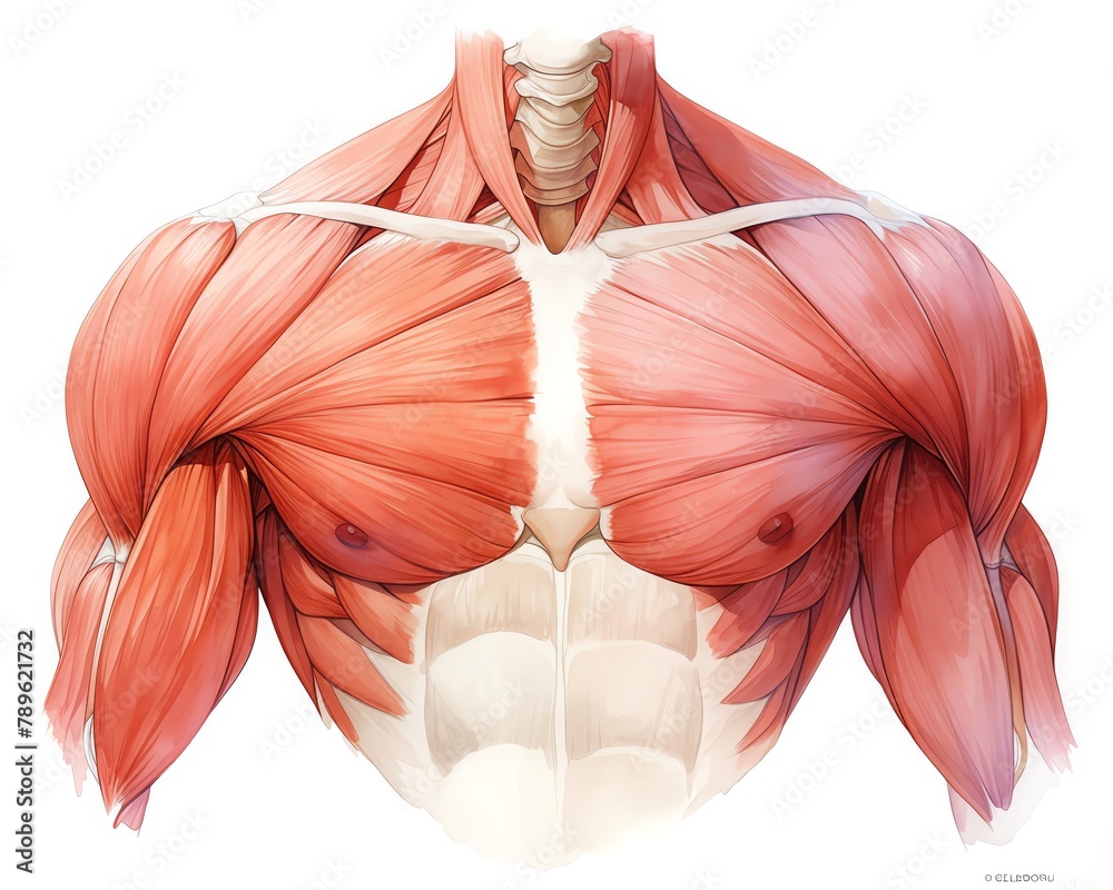 A detailed watercolor of the human chest anatomy, illustrating the ...