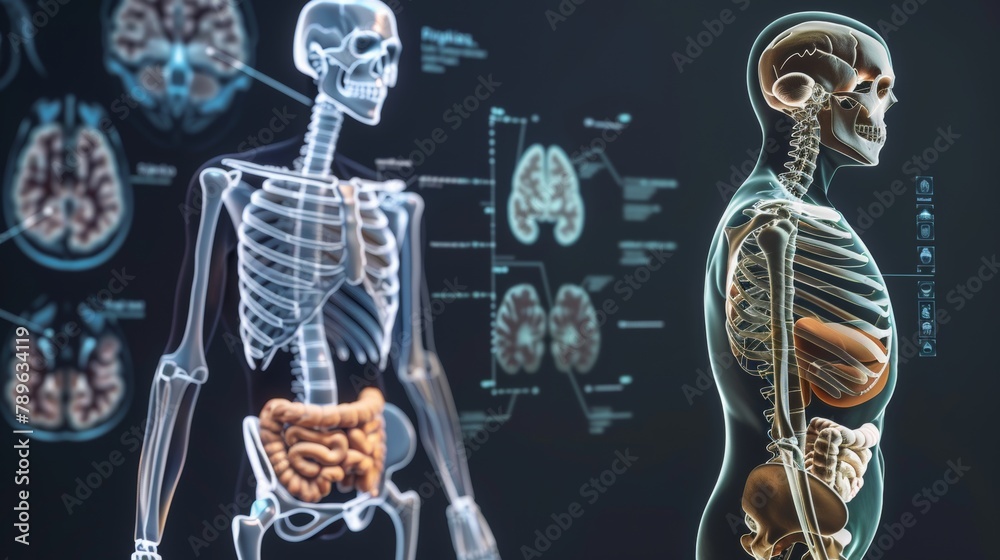 Human skeleton & organs: 206 bones form structure & protection. Vital ...