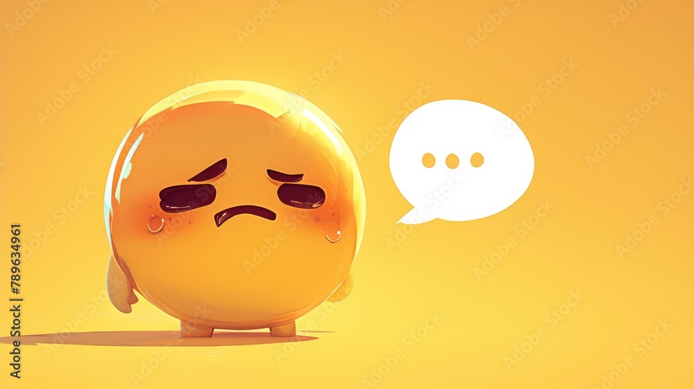 A cartoon rendering of a sad emoticon character is shown expressing a ...