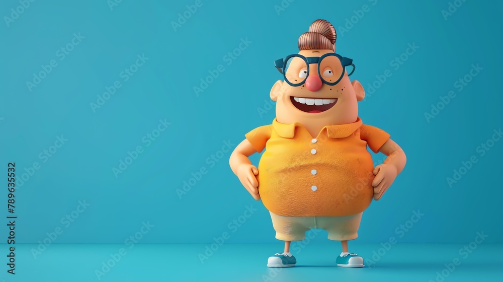 3D rendering of a funny cartoon character. The character is a pudgy man ...