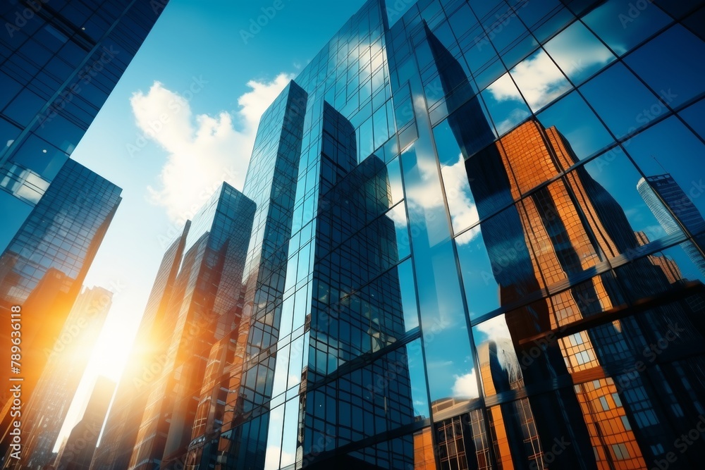 Urban skyscrapers skyline view, rich architecture background in ...
