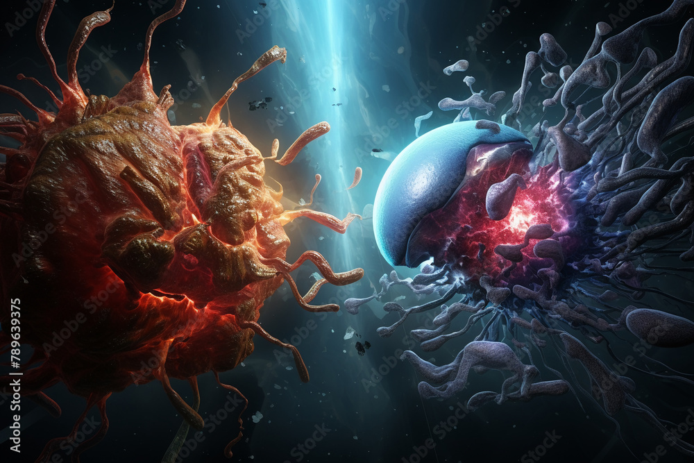 Digital artwork depicting a stylized battle between pathogenic and ...