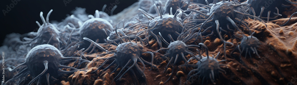 Macro image of a cluster of Demodex mites in a greasy environment ...