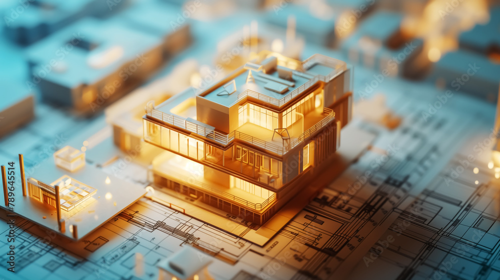 3D architecture model and house building blueprint plan, Wall Art ...