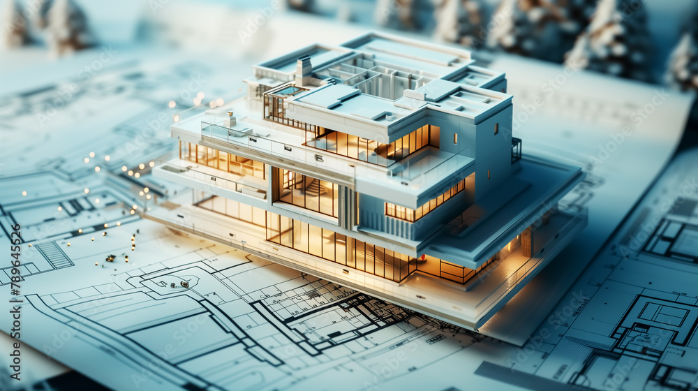 3D architecture model and house building blueprint plan, Wall Art ...