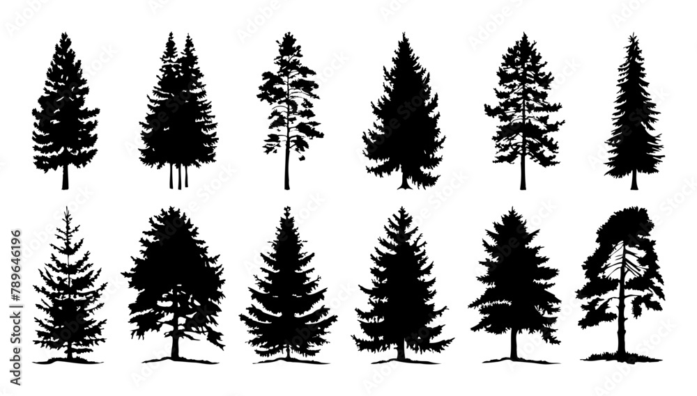 Flat vector trees set. Tree icons are set in a modern flat style ...