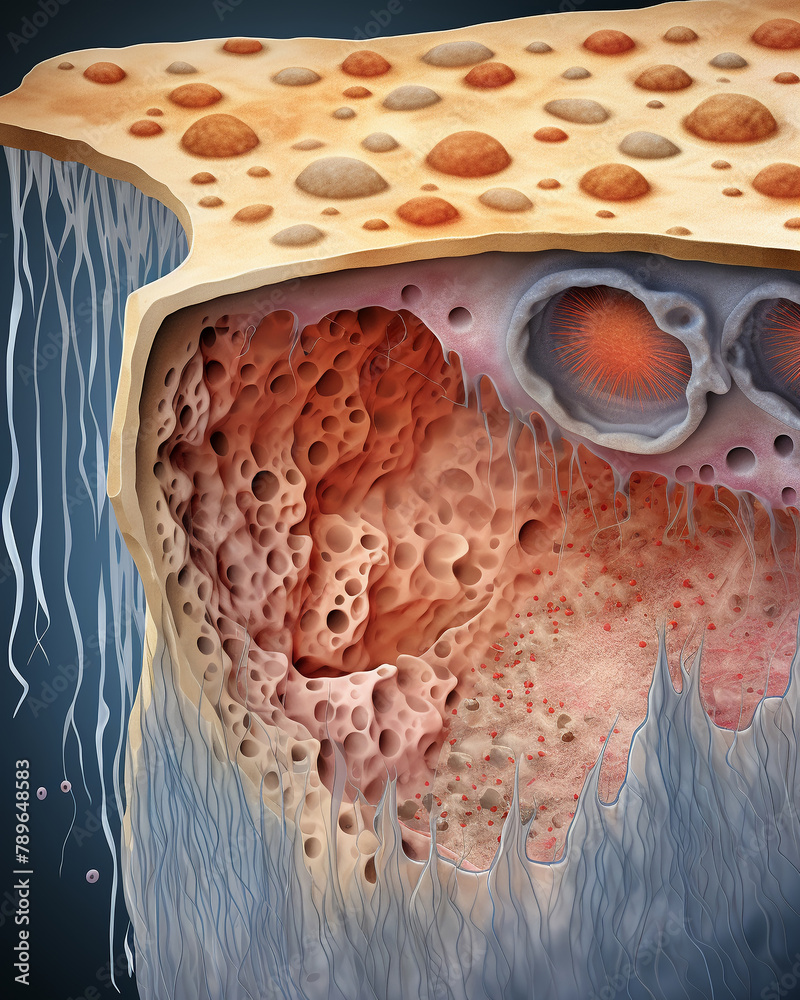 Scientific illustration showing a crosssection of skin with Demodex ...