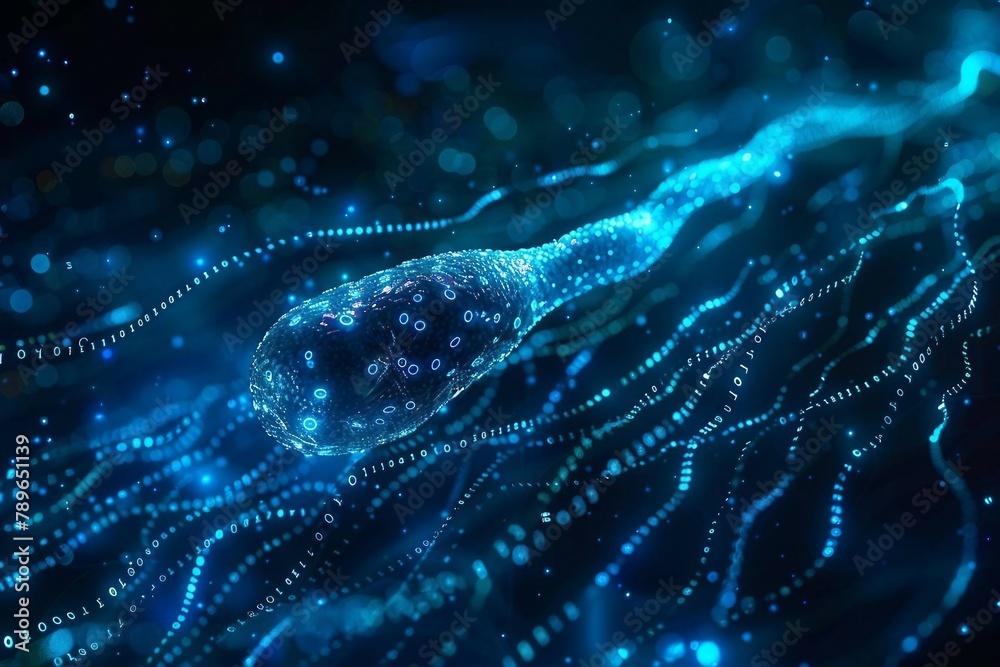 blue sperm with data streams, artificial intelligence in reproductive ...