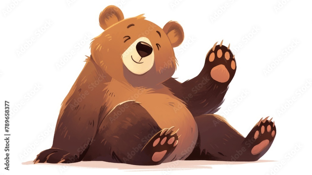 A charming cartoon illustration of a sweet female bear sitting and ...