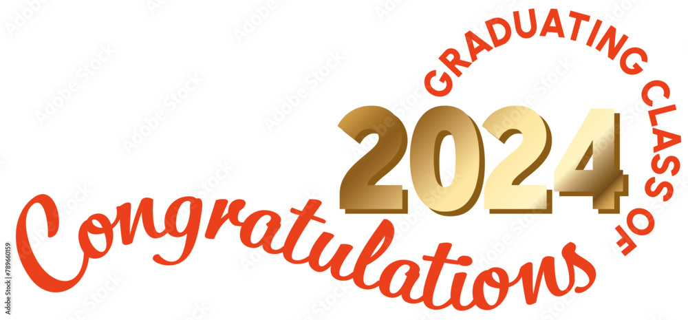 White background - Graduating Class of 2024 in orange text in a circle ...
