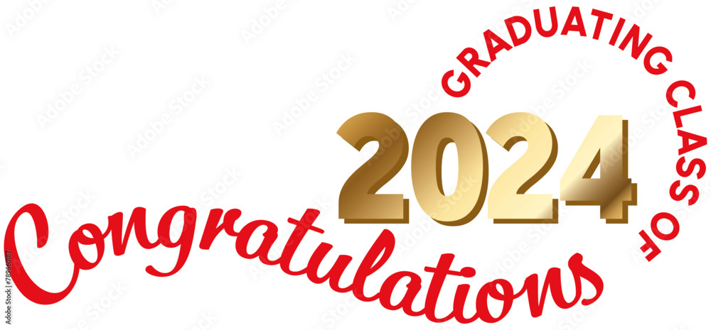 White background - Graduating Class of 2024 in red text in a circle ...