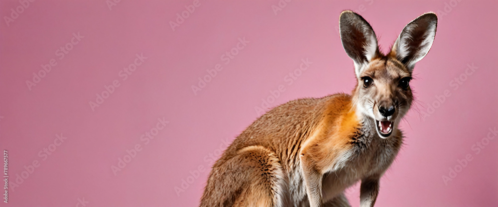 Big kangaroo. Banner size, figure on one side, furry animal, australia ...