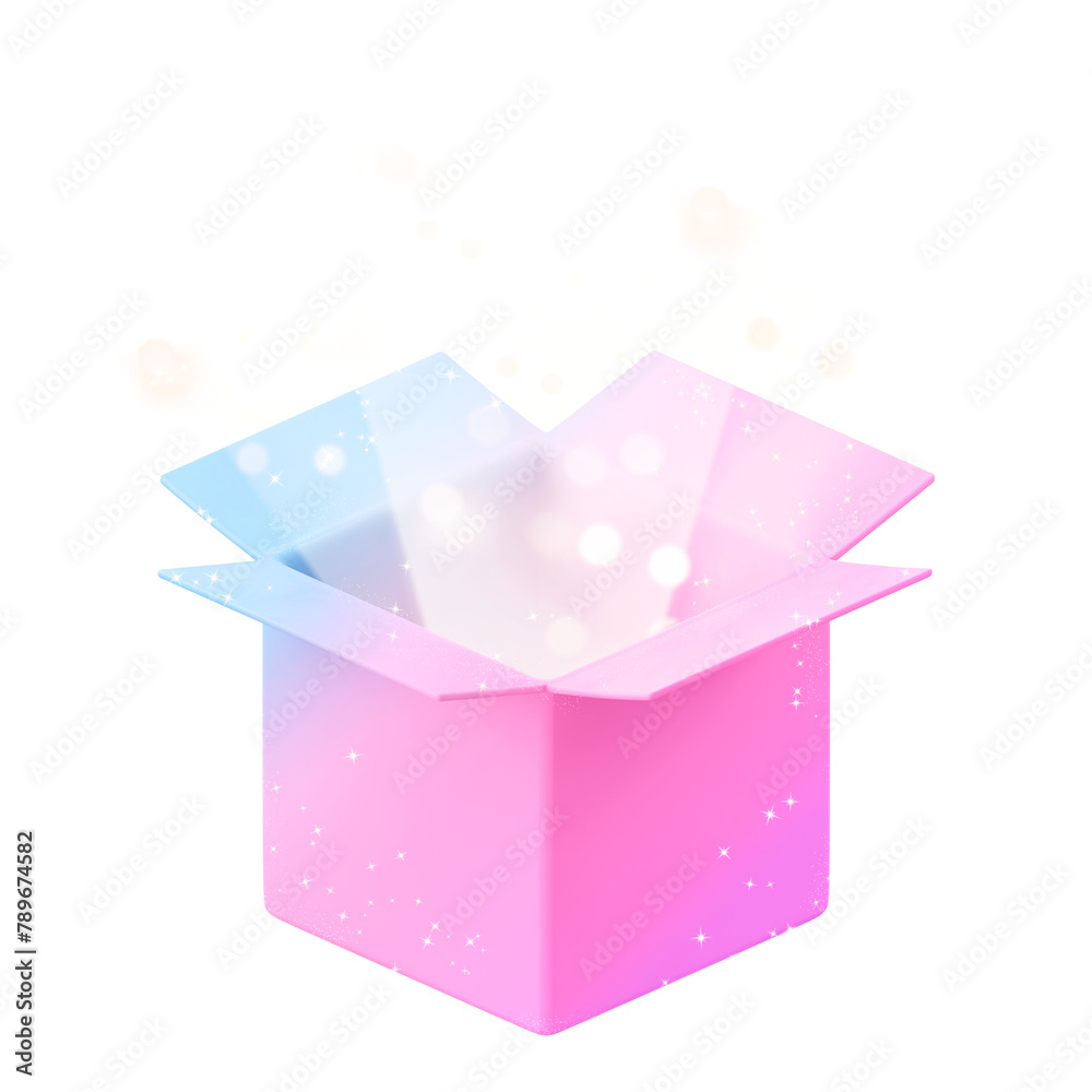 Open mystery png box, 3D aesthetic illustration on transparent ...