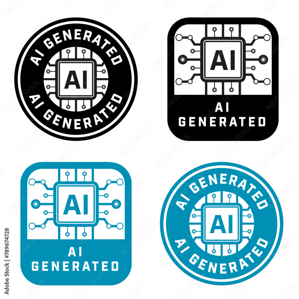 AI generated - vector signs. Labels for content created with artificial ...