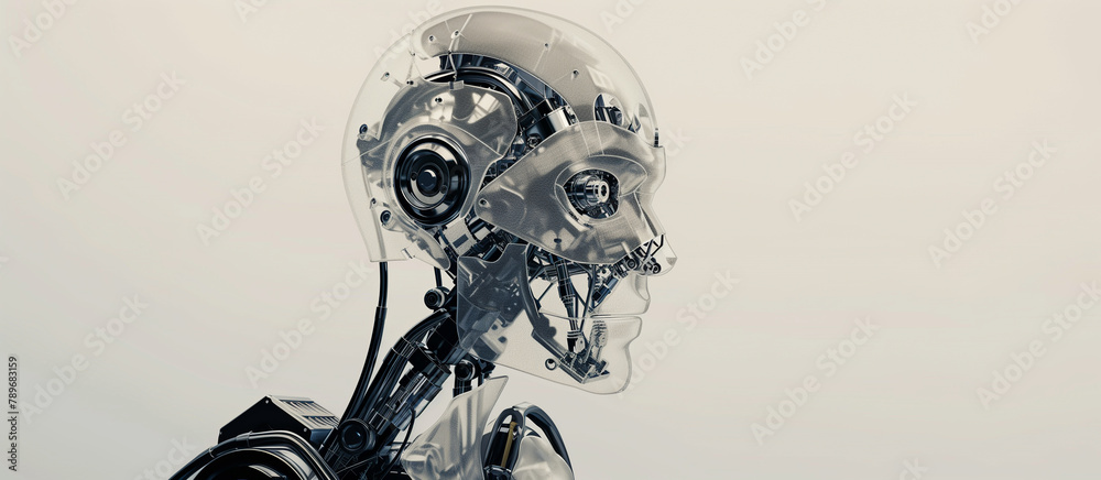 Unveiling the future: close-up of a transparent AI robot, its inner ...