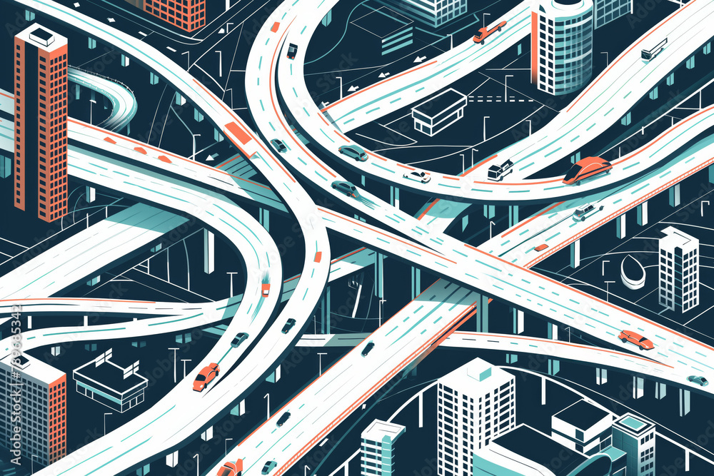 Abstract illustration showcasing a complex network of roads and ...