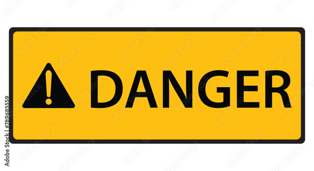 Danger sign yellow banner with warning text and triangle with ...