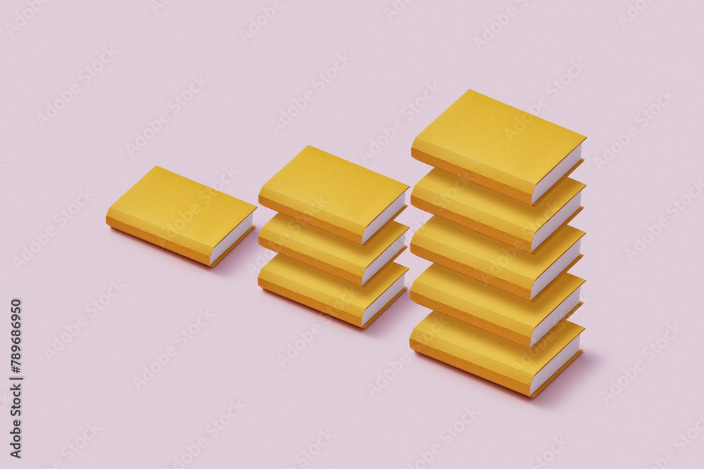 Three piles of papercraft books representing financial chart Stock ...