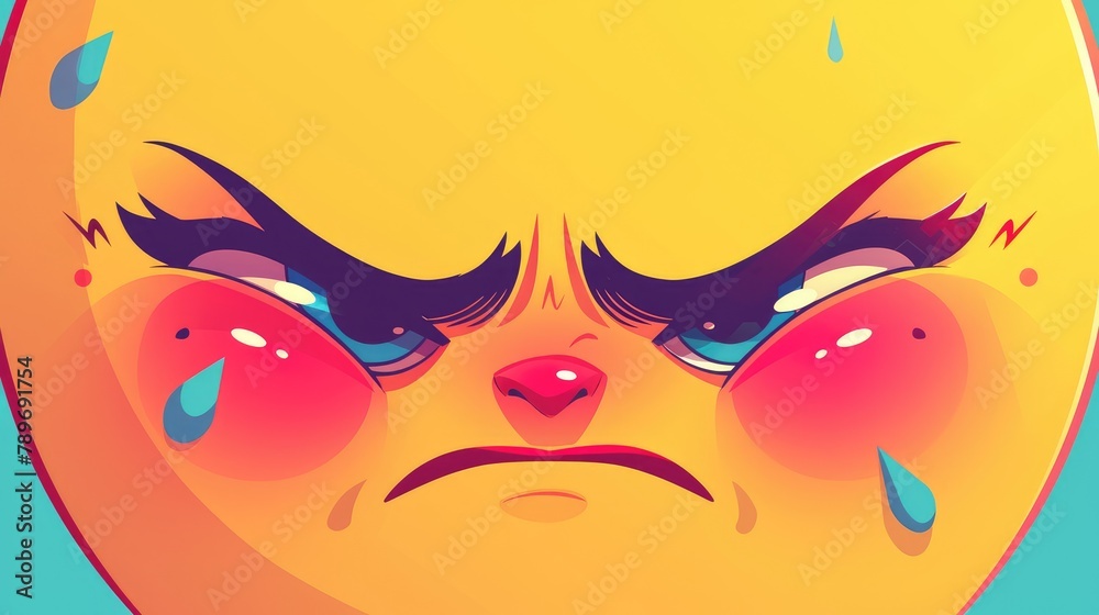 2d illustration of a design featuring a sad emoji face emoticon in a ...