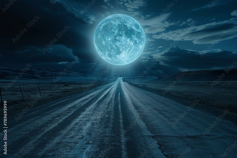 Fantasy Fairy Tale Full Moon Illuminates the Night Road, Shining ...