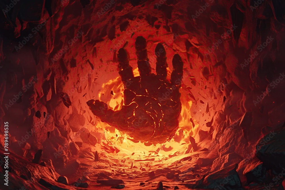 Molten, glowing handprints marking the entrance to a hidden lair ...