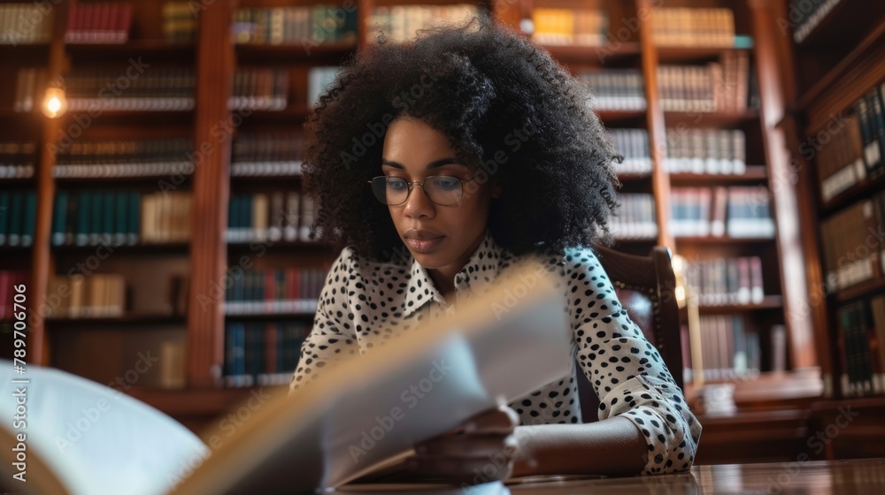 A determined paralegal works tirelessly in the library conducting ...
