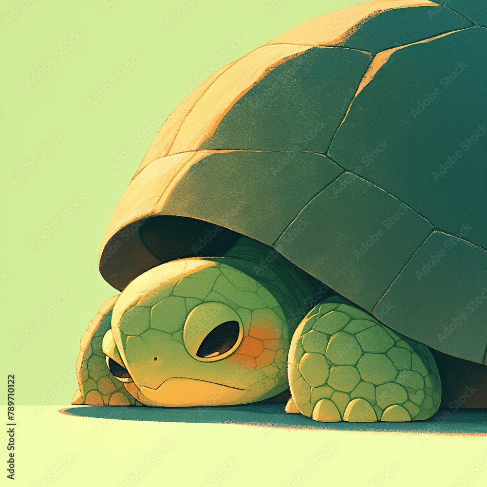 A cartoon giant tortoise with a mischievous glint in its eyes ...