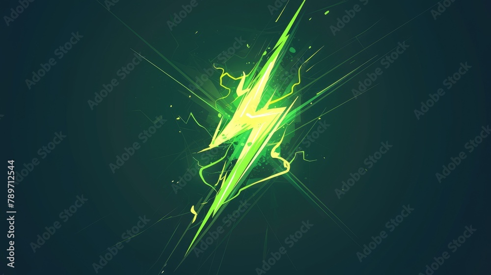 A realistic illustration of a cartoon green lightning bolt symbolizing ...