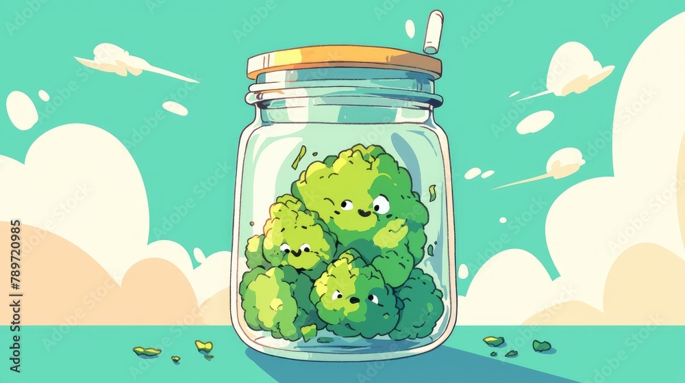 The cartoon shows a jar holding a nug of weed shaped like a joint 2d in ...