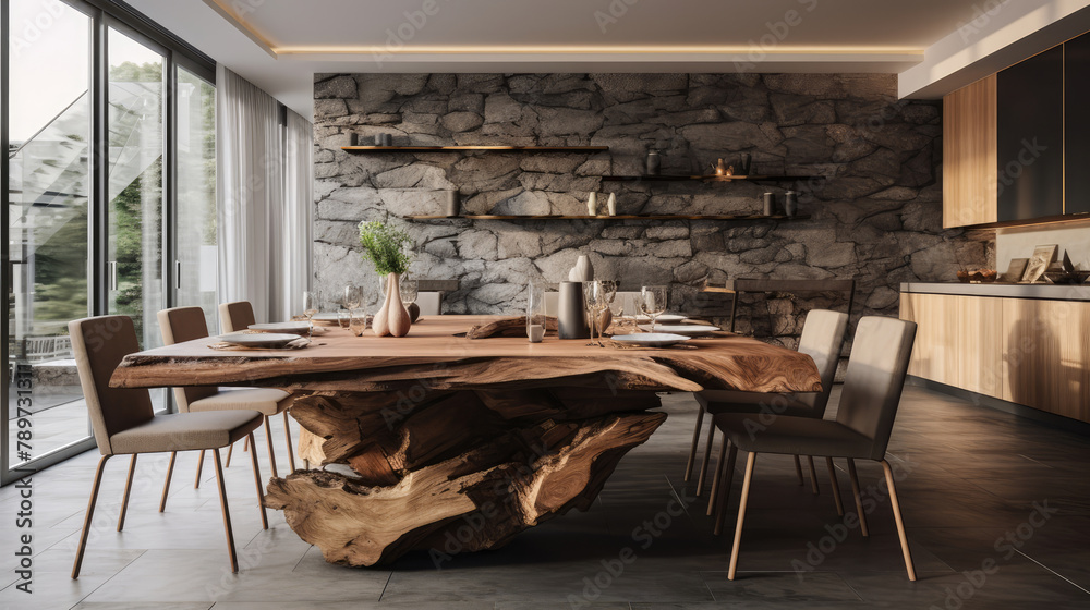 Rustic live edge dining table made from wooden slab and stumps ...