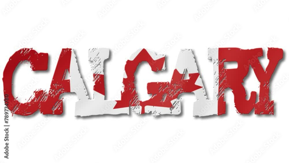 Calgary Text with Canada Flag Waving Inside. Seamless Loop Animation on ...