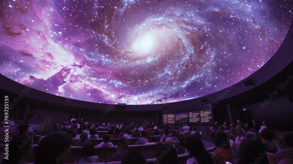 Arranges an exhibit in a planetarium where projections of distant ...