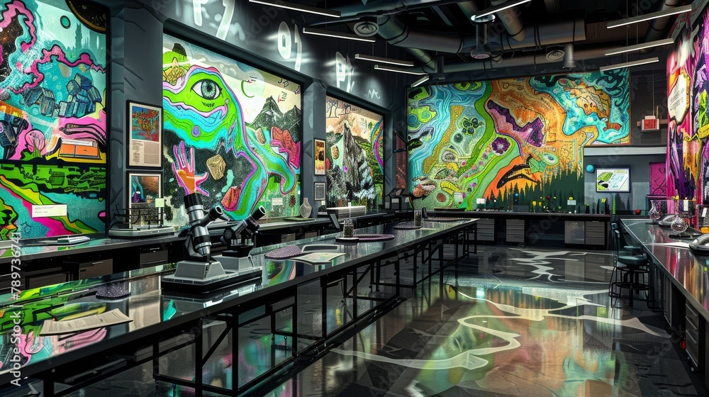 Showcases a geology lab where students use microscopes to examine ...