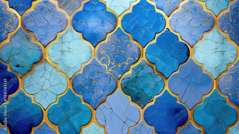Abstract blue gold mosaic tile wall texture background illustration ...