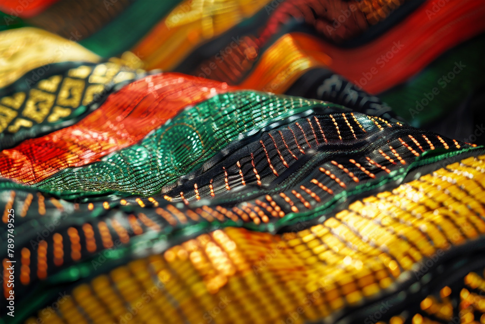 Colorful African Ghanaian textiles and fabrics. Geometric patterns of ...