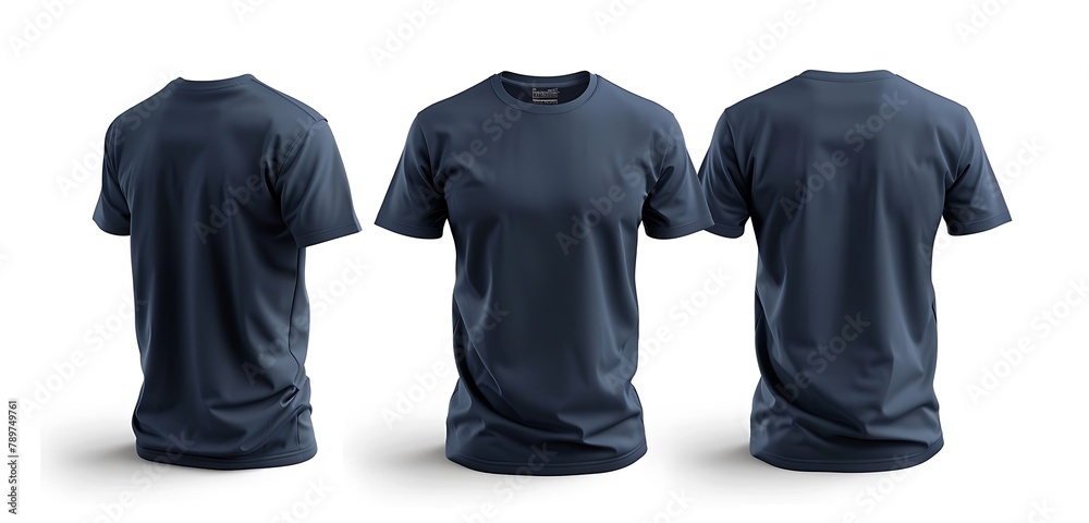 Dark blue tshirt template, front and back view isolated on white ...