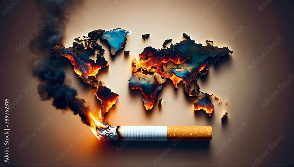 World no tobacco day awareness for world map burning from cigarette ...