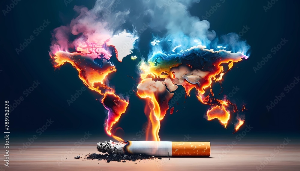World no tobacco day awareness for world map burning from cigarette ...